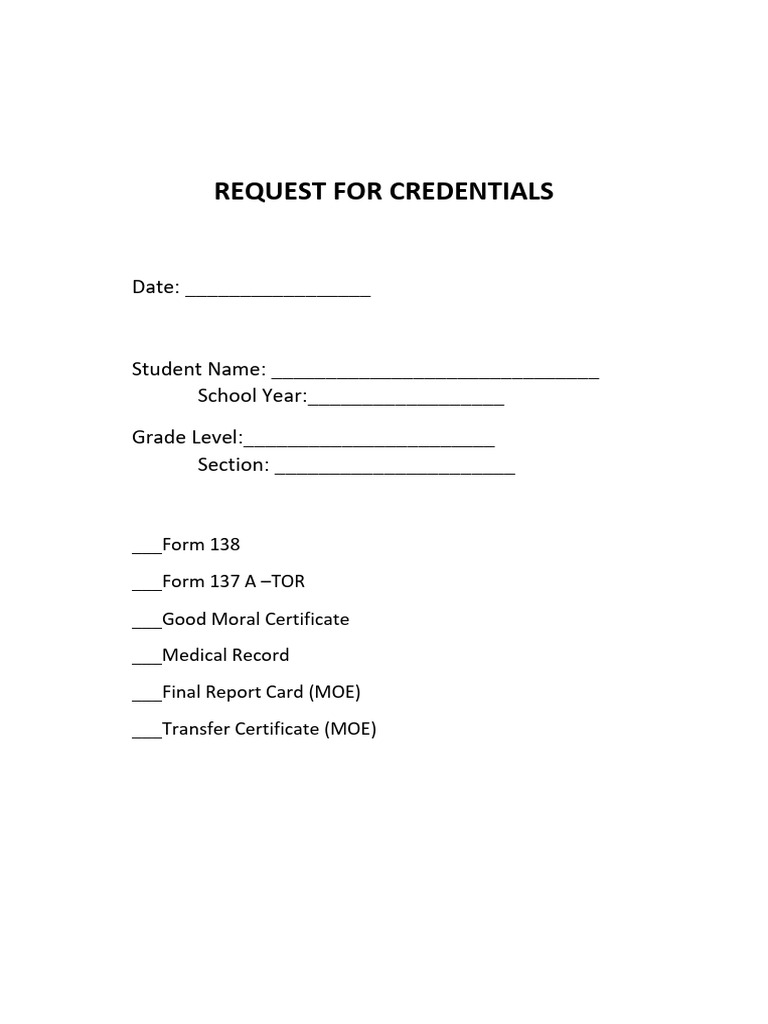 Student Request for Credentials | PDF