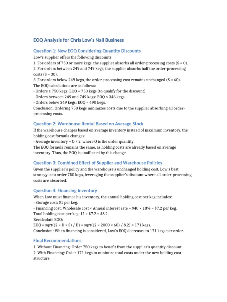 EOQ Analysis Chris Low | PDF