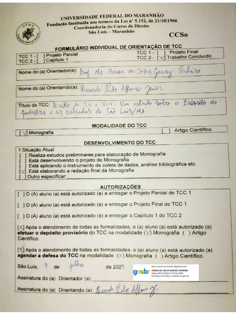Formulario Ricardo TCC2 Assinado | PDF