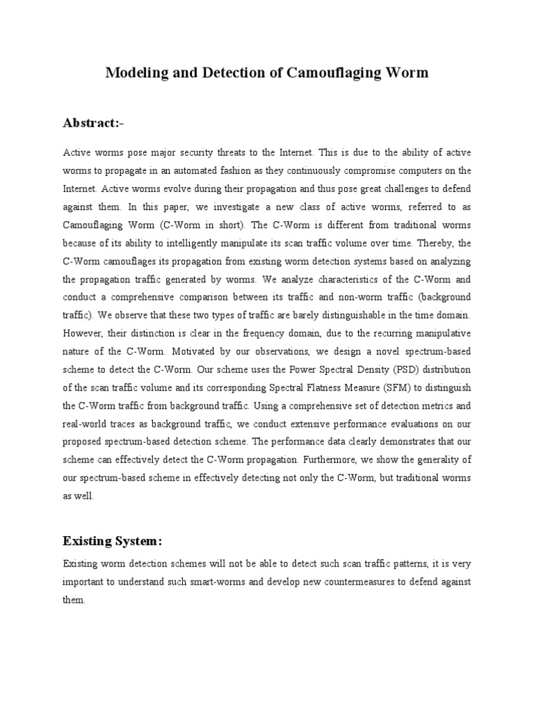 Modeling and Detection of Camouflaging Worm | PDF | Input/Output | Computer Virus