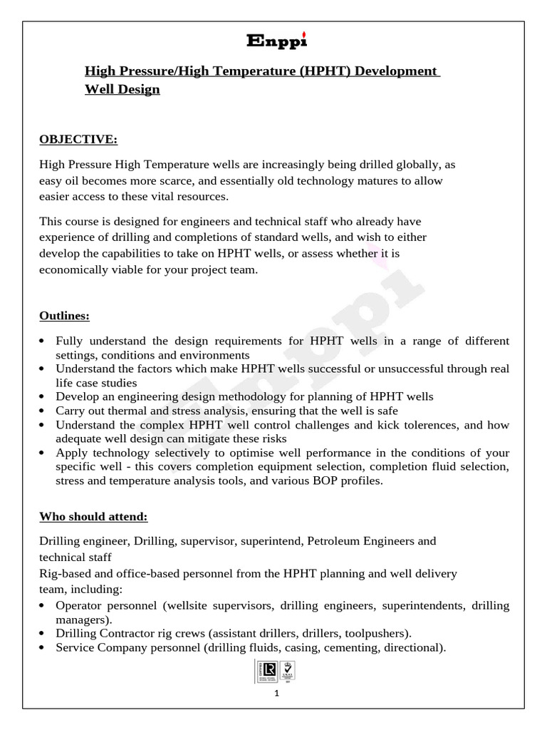 High Pressure High Temperature (HPHT) Development Well Design | PDF
