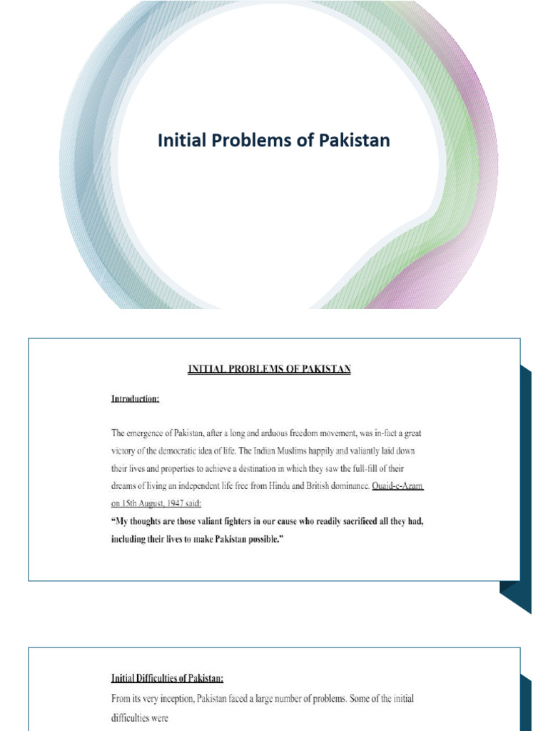 Initial Problems of Pakistan | PDF