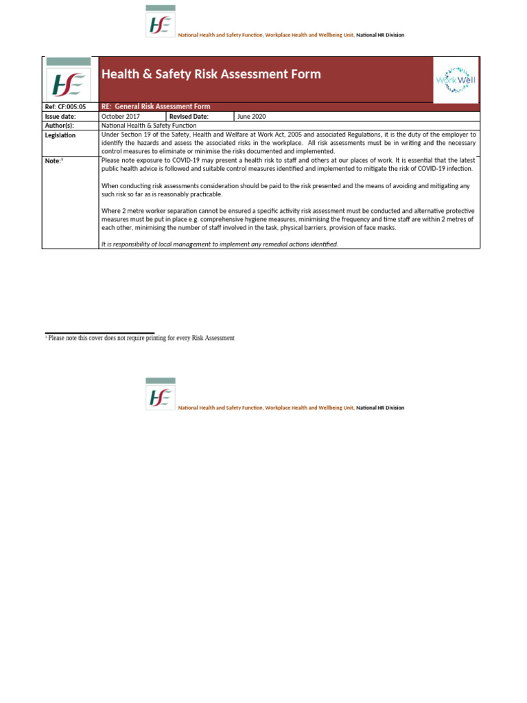 general-risk-assessment-form | PDF | Occupational Safety And Health | Risk