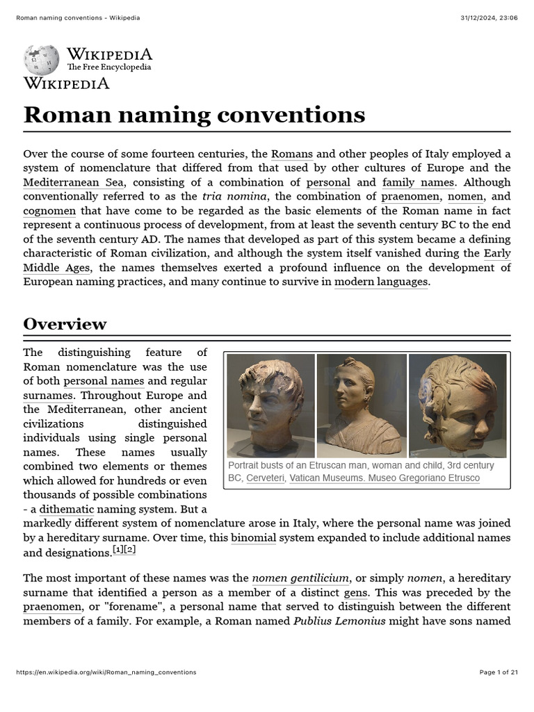 Roman Naming Conventions Explained | PDF | Augustus | Classical Antiquity