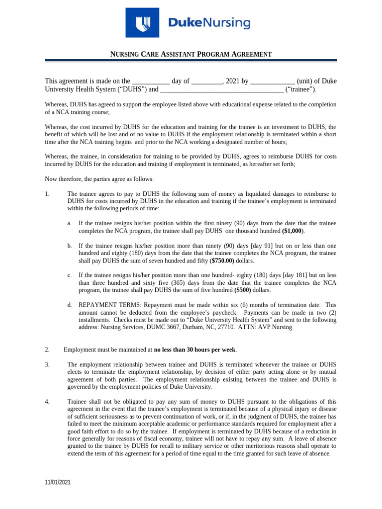 NCA Agreement 11-1-21 | PDF | Employment | Business