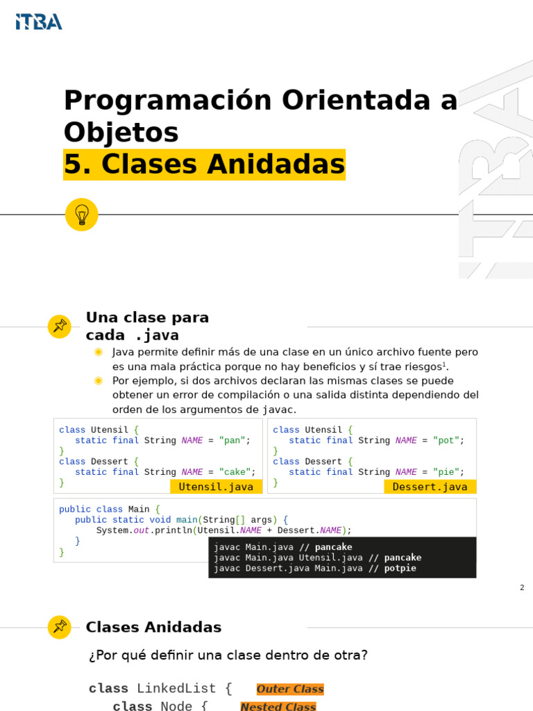Clases Anidadas en Java: Guía Completa | PDF | Java (lenguaje de programación) | Programación de ...