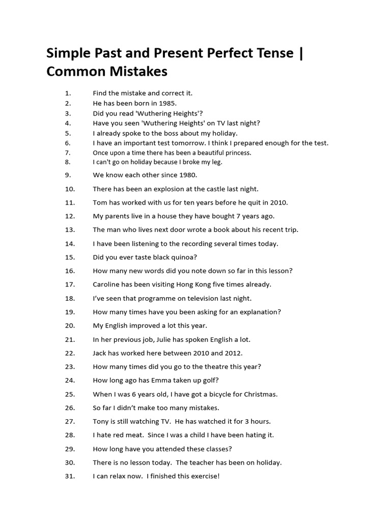 AK - Mistakes Simple Past and Present Perfect Tense | PDF | Grammar ...