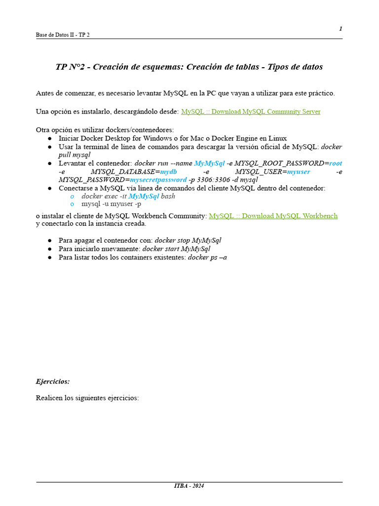 Creación de Tablas en MySQL: TP 2 | PDF