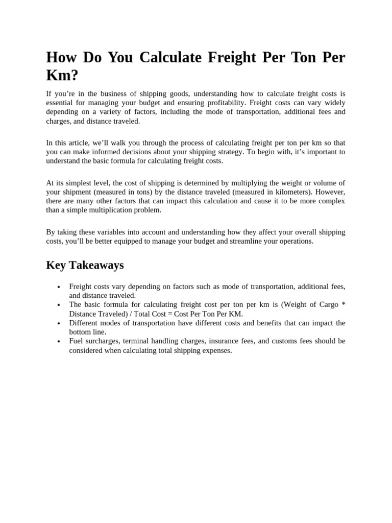 How Do You Calculate Freight Per Ton Per Km | PDF | Cargo | Transport