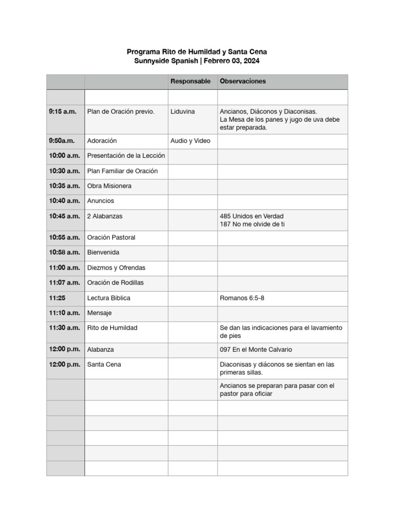 Programa de Rito Humildad y Santa Cena | PDF | Liturgia Catolica ...
