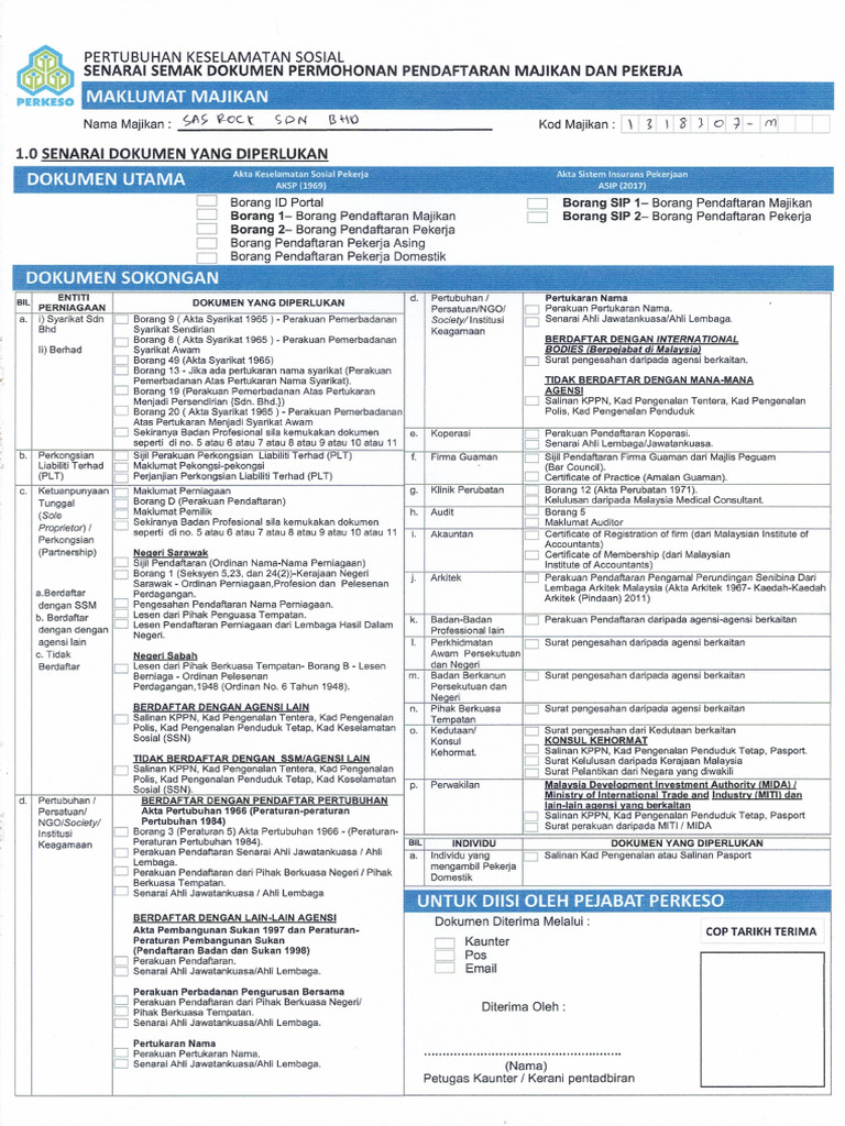 Senarai Semak Dokumen Permohonan Perkeso | PDF
