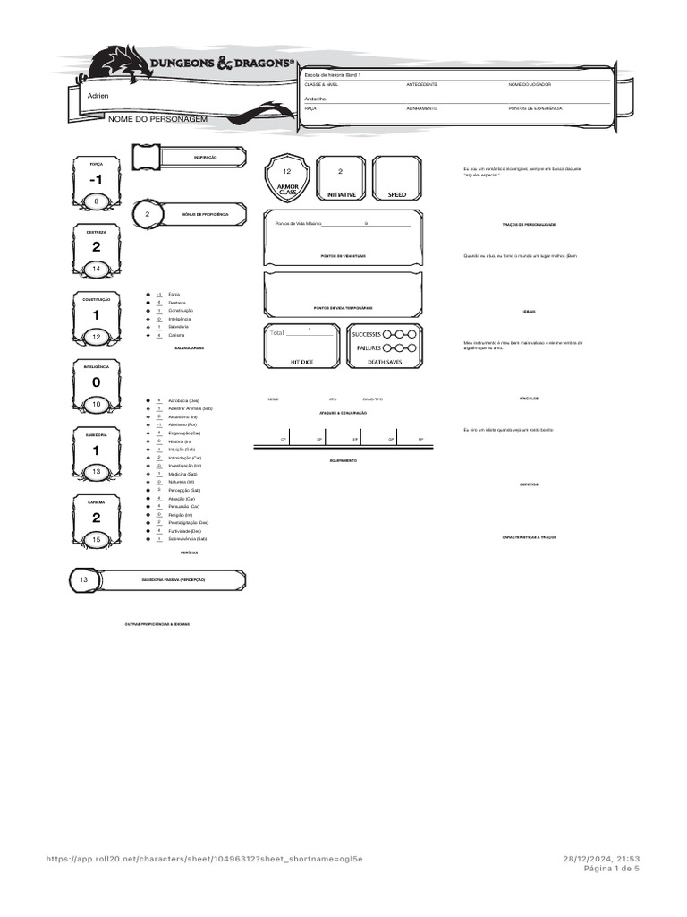 Adrien Roll20 Characters | PDF