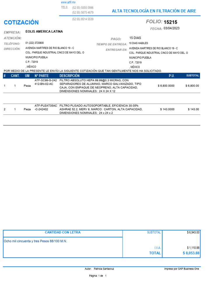 Cot Atf-15215 Eolis | PDF