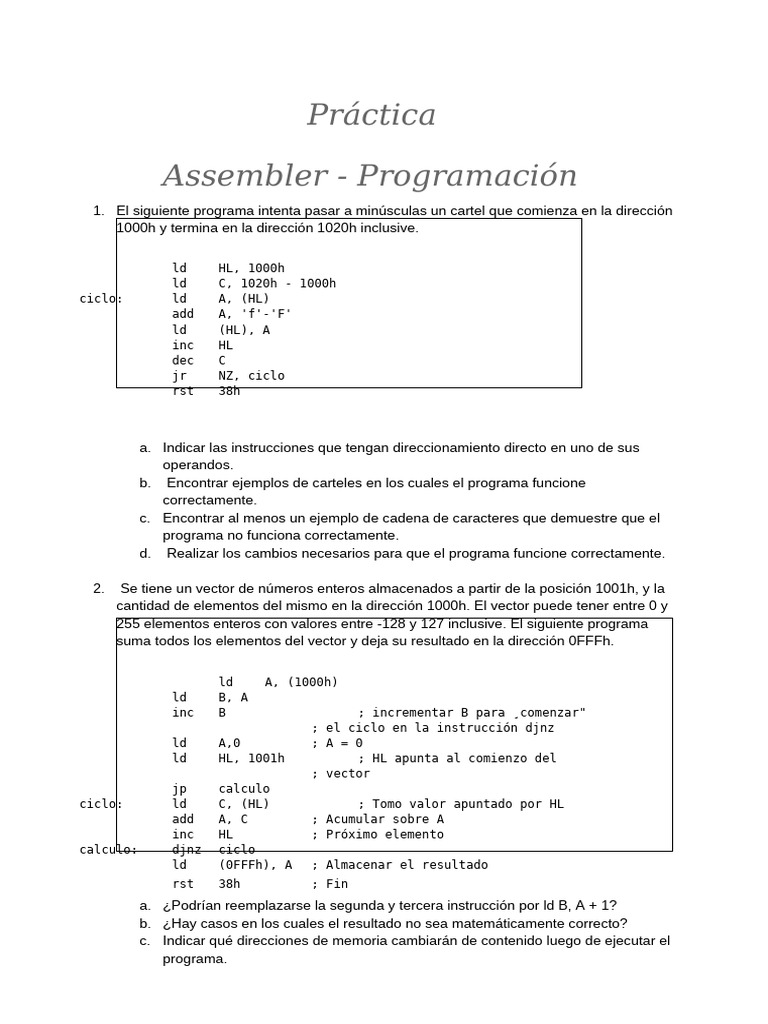 Programación en Assembler: Ejercicios y Soluciones | PDF | Cadena (informática) | Datos de ...