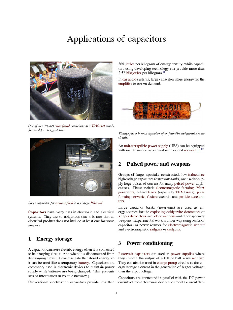 Applications of Capacitors | PDF | Capacitor | Electric Power