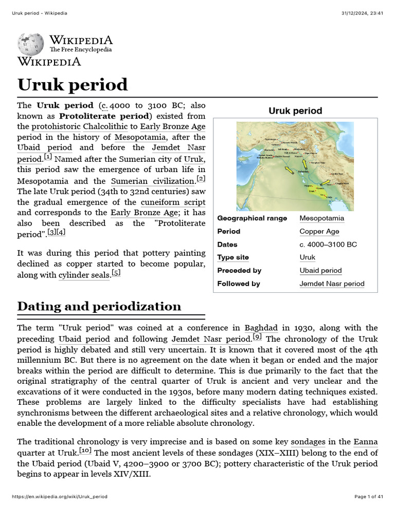 Uruk Period | PDF | Sumer | Mesopotamia