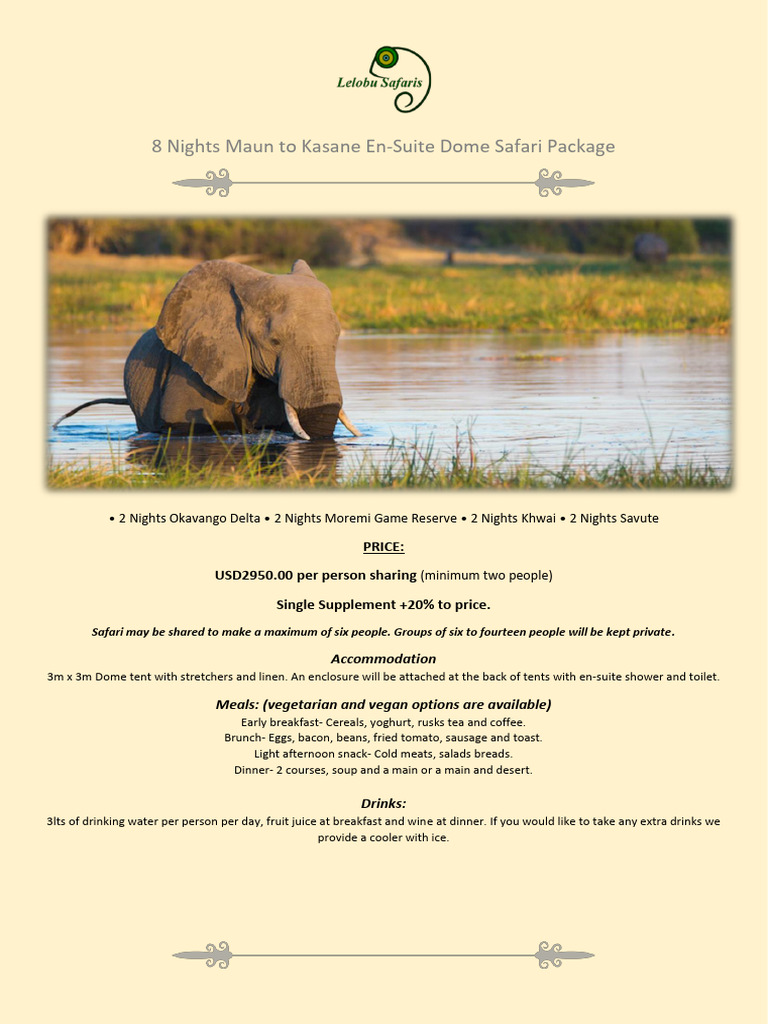 8 Night Maun To Kasane En-Suite Dome 2024 | PDF