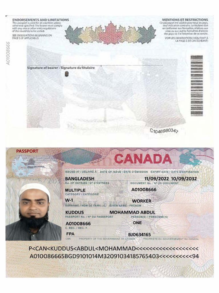 Mohammad Abdul Kuddus Passport Form | PDF