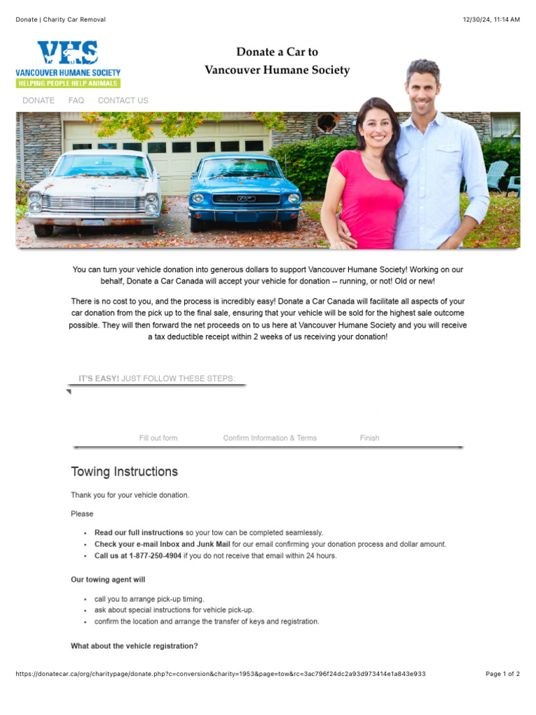 Donate Your Car to Vancouver Humane Society | PDF | Donation