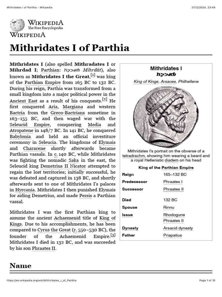 Mithridates I of Parthia | PDF | Ancient Asia | Ancient History