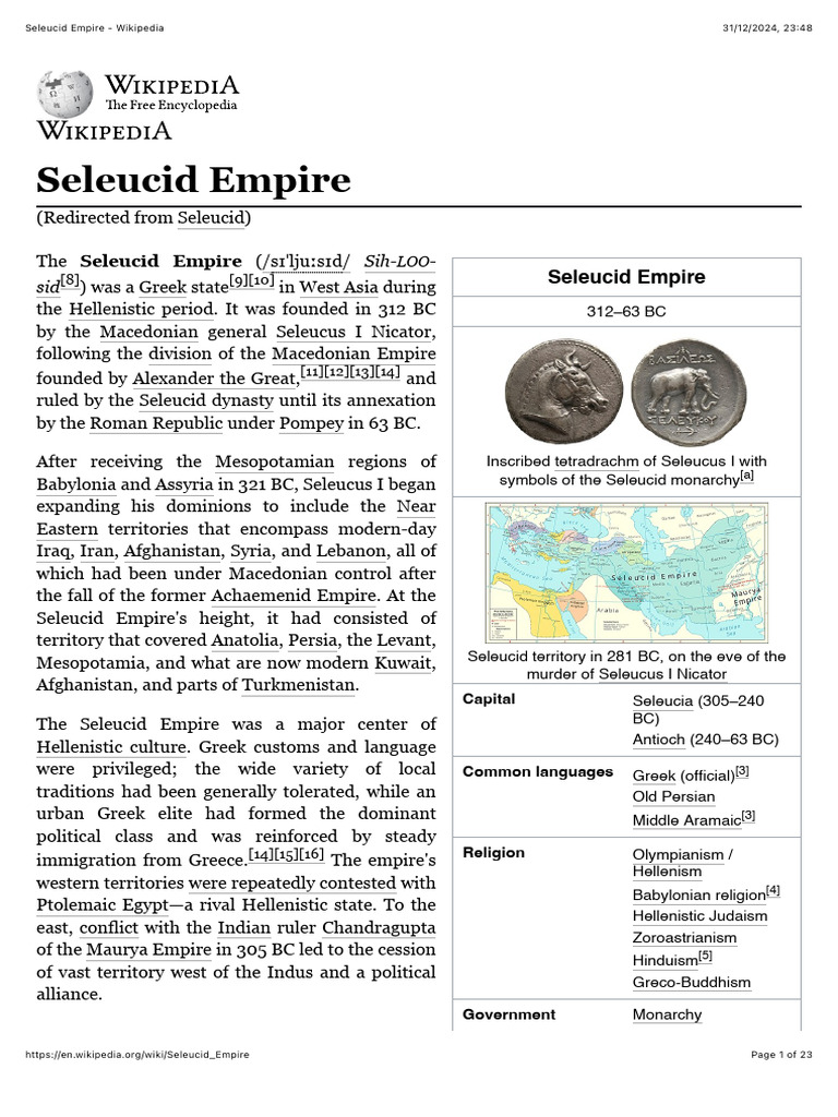 Seleucid Empire | PDF | Hellenistic Period | 3rd Century Bc