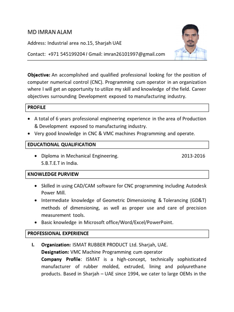 Imran CV | PDF | Numerical Control | Engineering