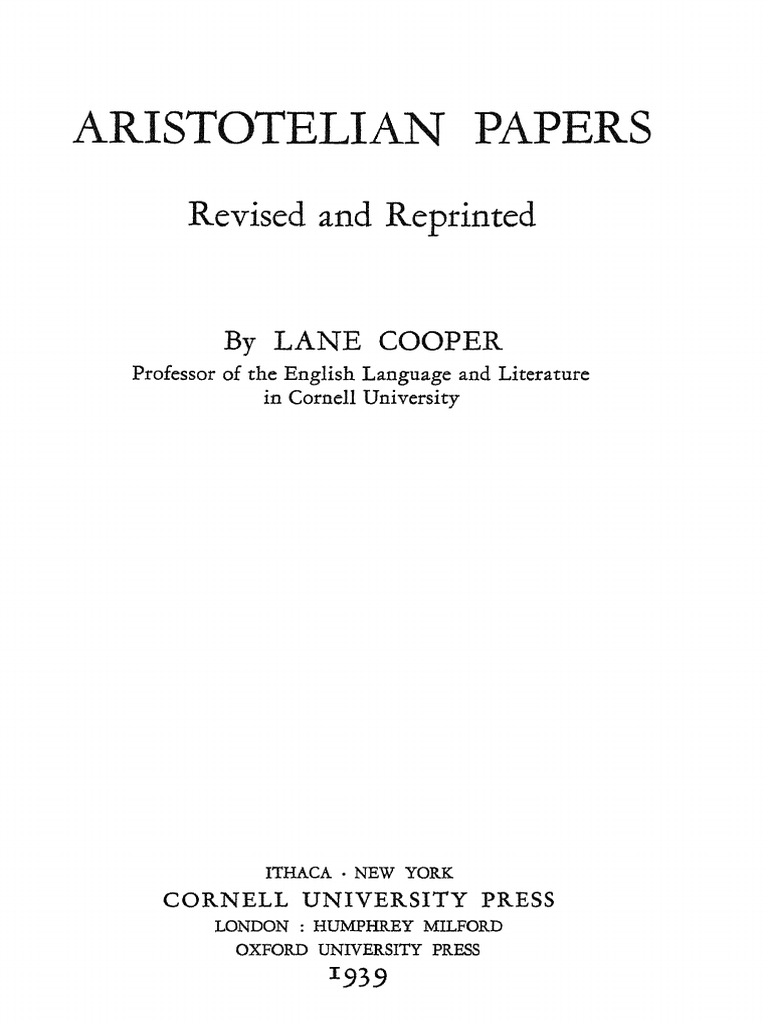 Cooper 1939 Aristotelian Papers | PDF