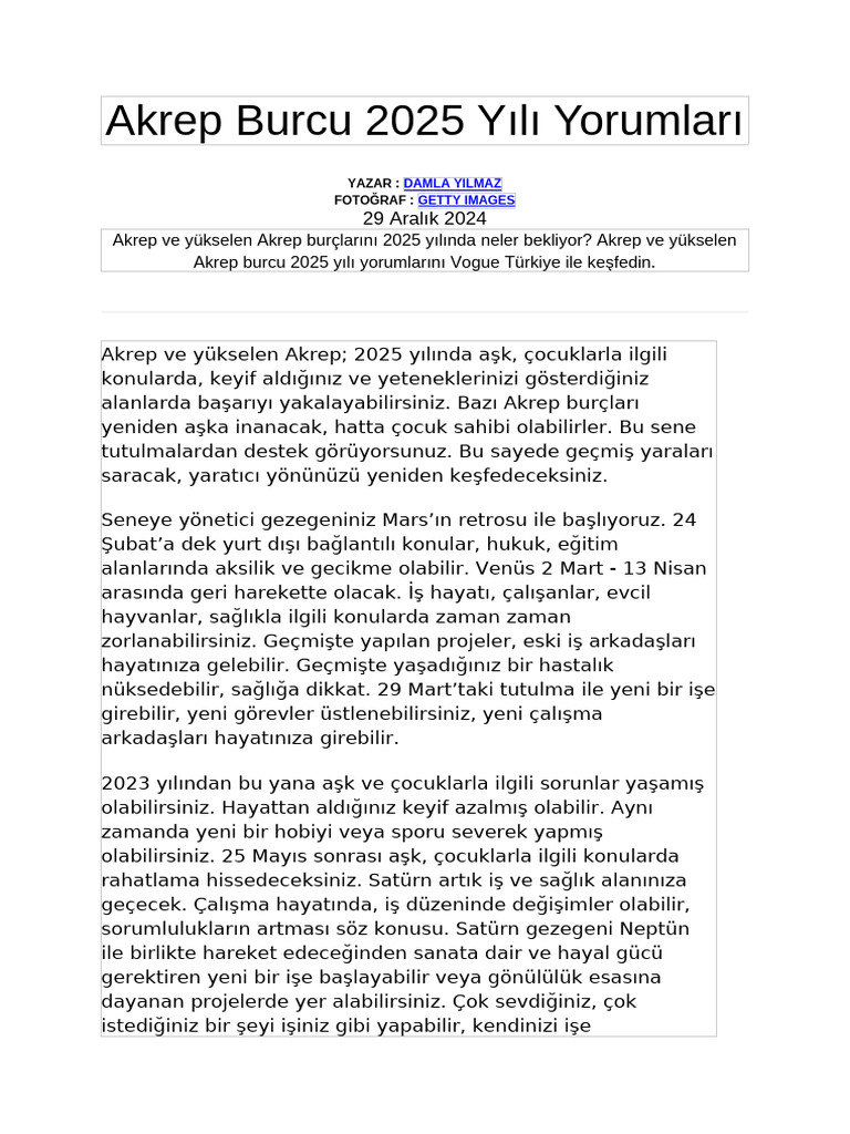 Akrep Burcu 2025 Yılı Yorumları | PDF