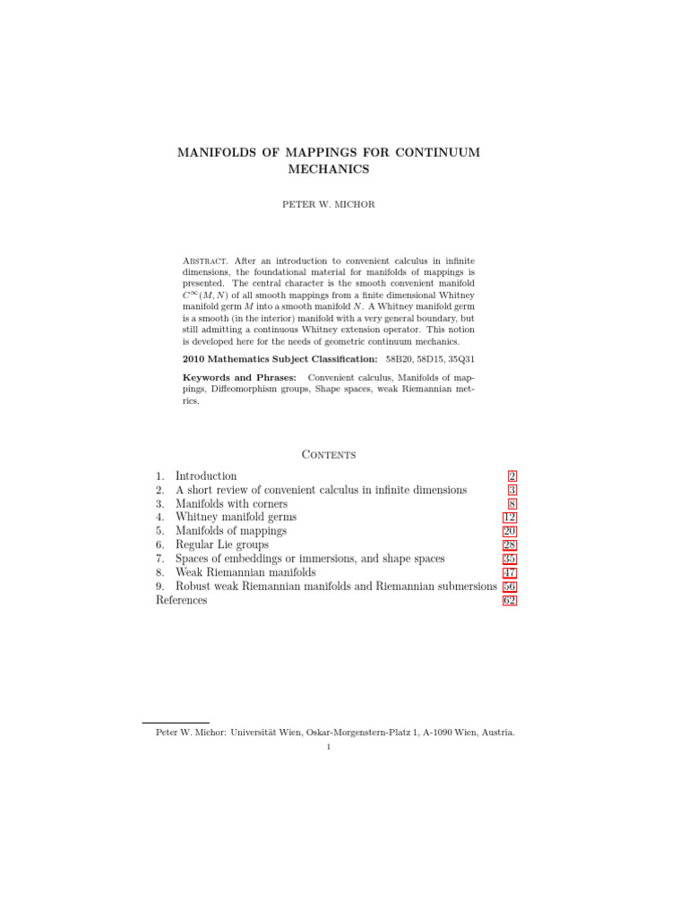 Manifolds of Mappings For Continuum Mechanics: Abstract | PDF | Manifold | Differential Geometry