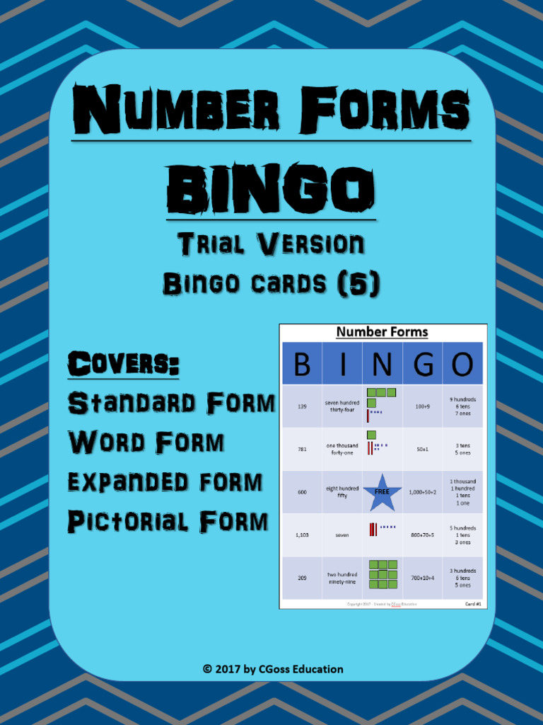 Number Forms Bingo: Trial Version Bingo Cards (5) Covers: Standard Form ...