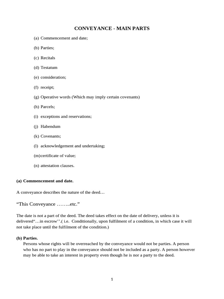 Key Components of a Conveyance Document | PDF | Conveyancing | Mortgage Law