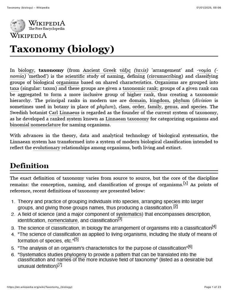 Taxonomy (biology) | PDF | Taxonomy (Biology) | Taxon