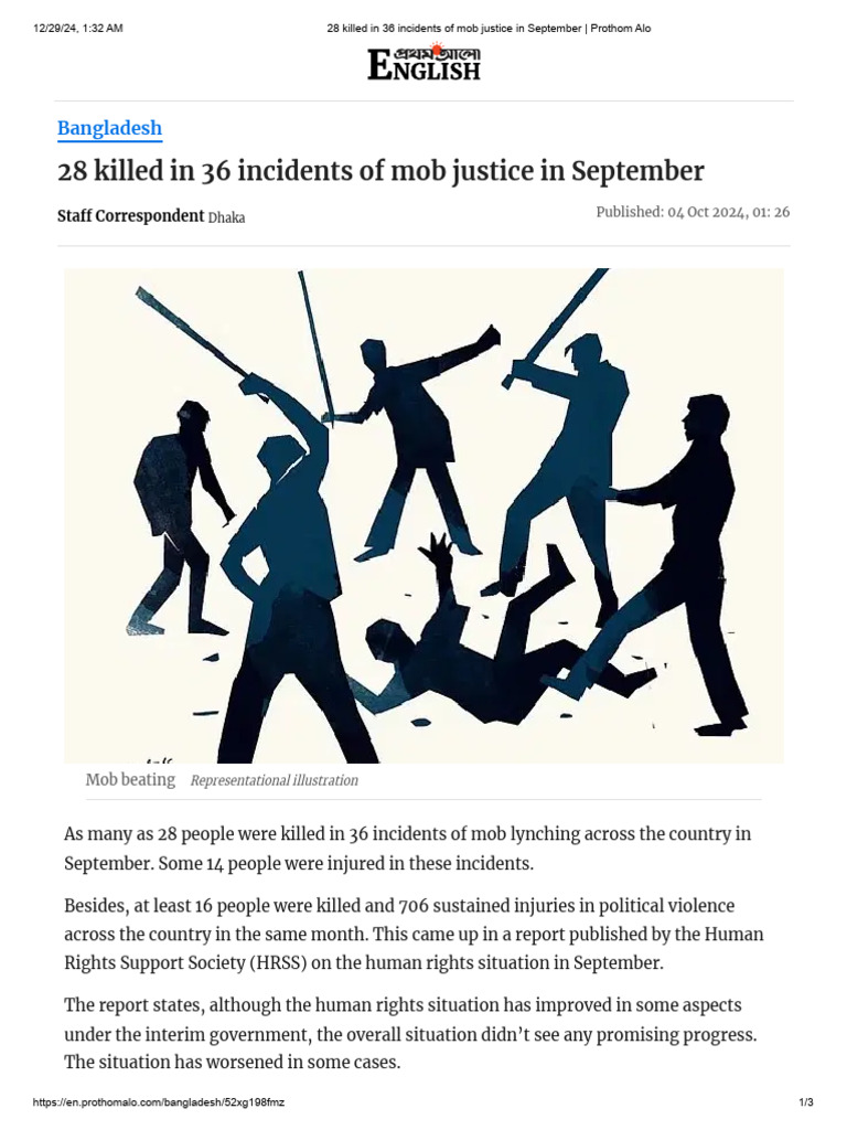 28 Killed in 36 Incidents of Mob Justice in September - Prothom Alo ...