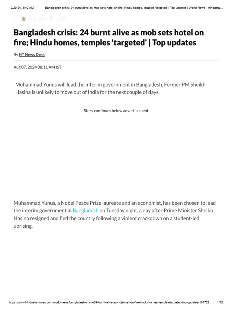 Bangladesh crisis_ 24 burnt alive as mob sets hotel on fire; Hindu homes, temples 'targeted ...