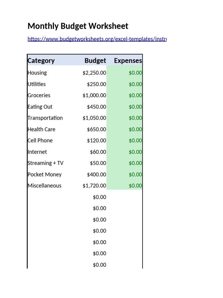 Monthly Budget Worksheet 8000 | PDF