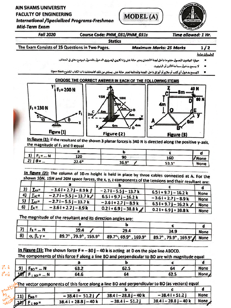 Statics - Midterm - Fall 20 | PDF