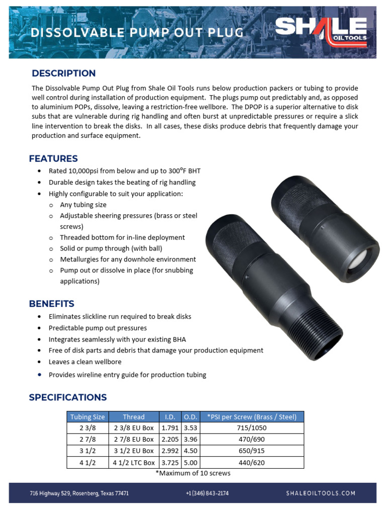 Dissolvable Pump Out Plug | PDF