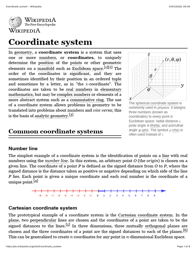 Coordinate system | PDF | Coordinate System | Mathematical Concepts