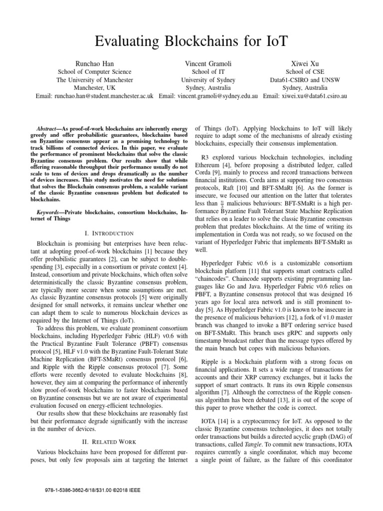 Evaluating Blockchains For IoT | PDF | Network Congestion | Computing
