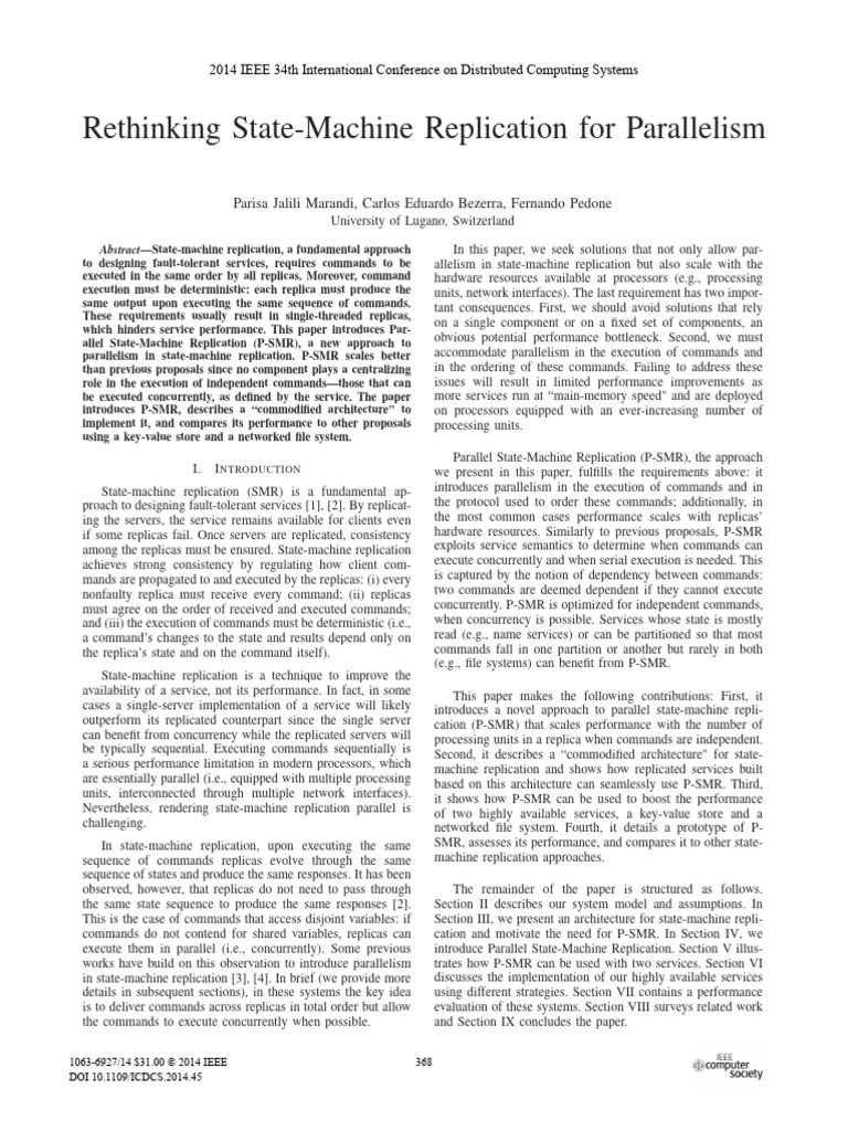 Rethinking State-Machine Replication for Parallelism | PDF | Replication (Computing) | Parallel ...