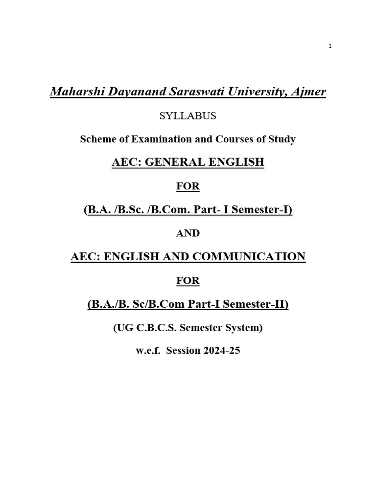 991_ba Bsc Bcom Pt-i Aec General English (Sem i & II) | PDF | English Language | Human Communication