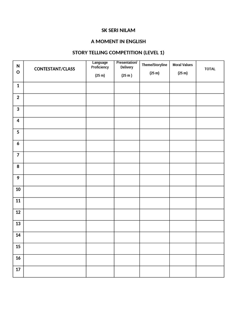 Sense Story Telling Judging Sheet | PDF