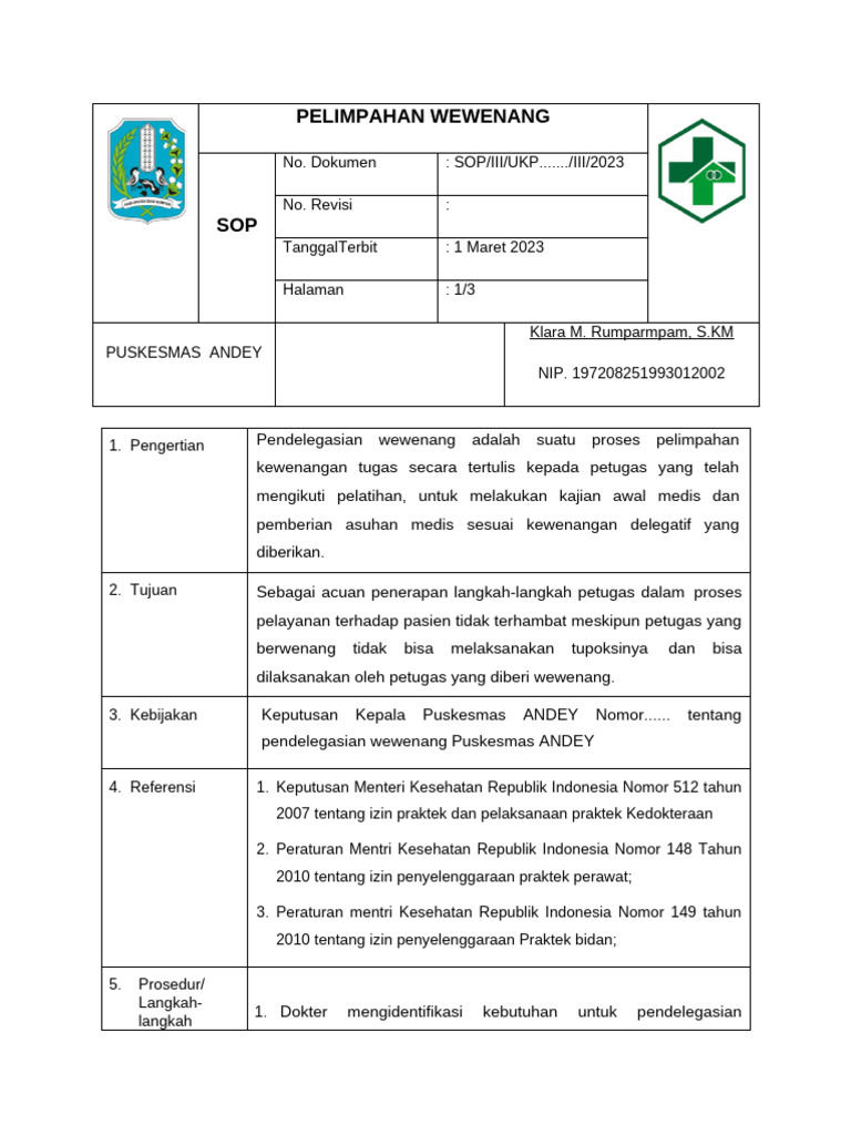 SOP Pelimpahan Wewenang | PDF