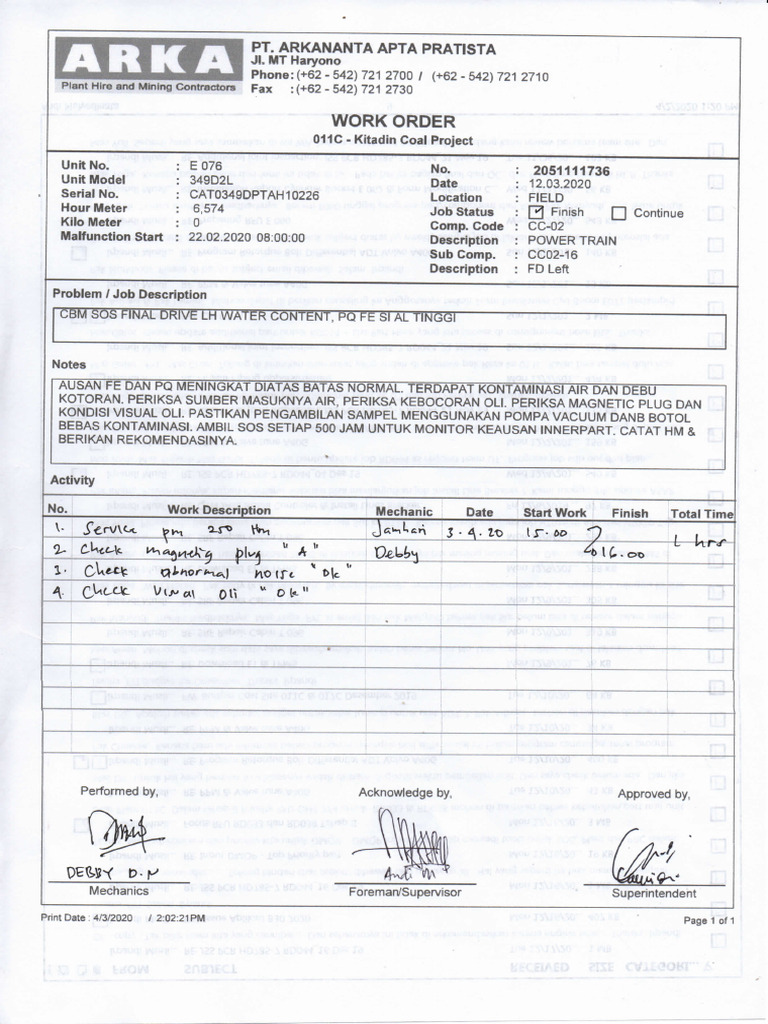 WO CBM FINAL DRIVE LH E 076 | PDF