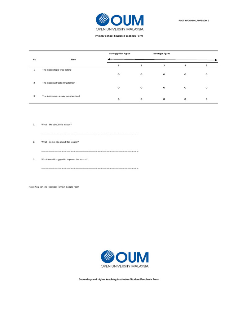 Appendix 3_PGDT Student Feedback Form | PDF | Teachers | Human Communication