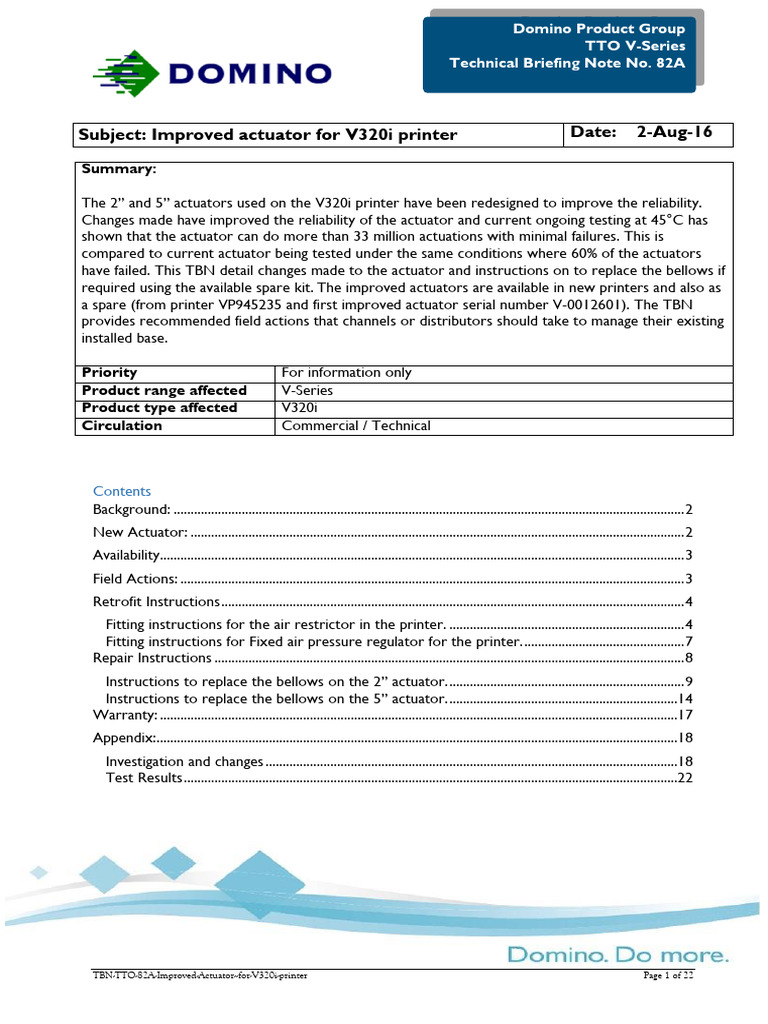 TBN TTO 82A Improved Actuator in V320i Printer | PDF | Pipe (Fluid Conveyance) | Screw