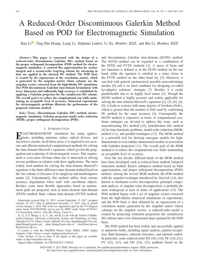 A Reduced-Order Discontinuous Galerkin Method Based on POD for Electromagnetic Simulation | PDF