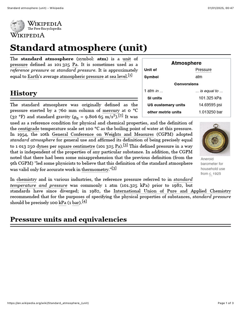 Standard Atmosphere unit PDF Pascal Unit Pressure