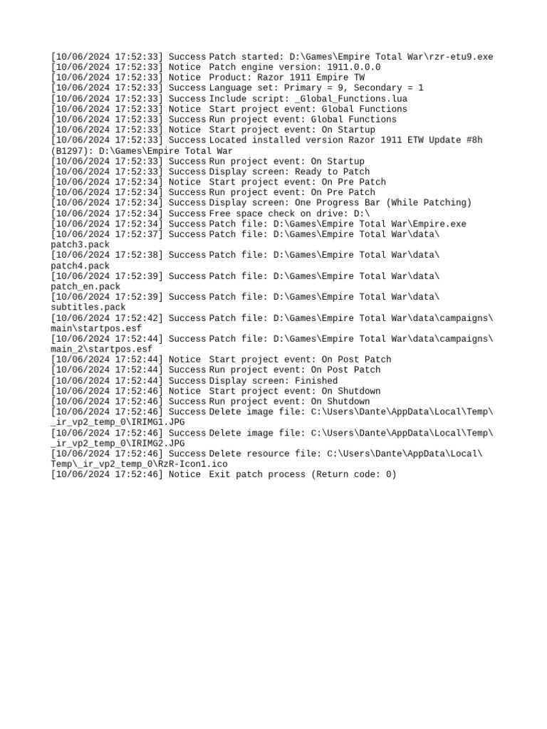 Razor 1911 Empire TW Patch Log | PDF