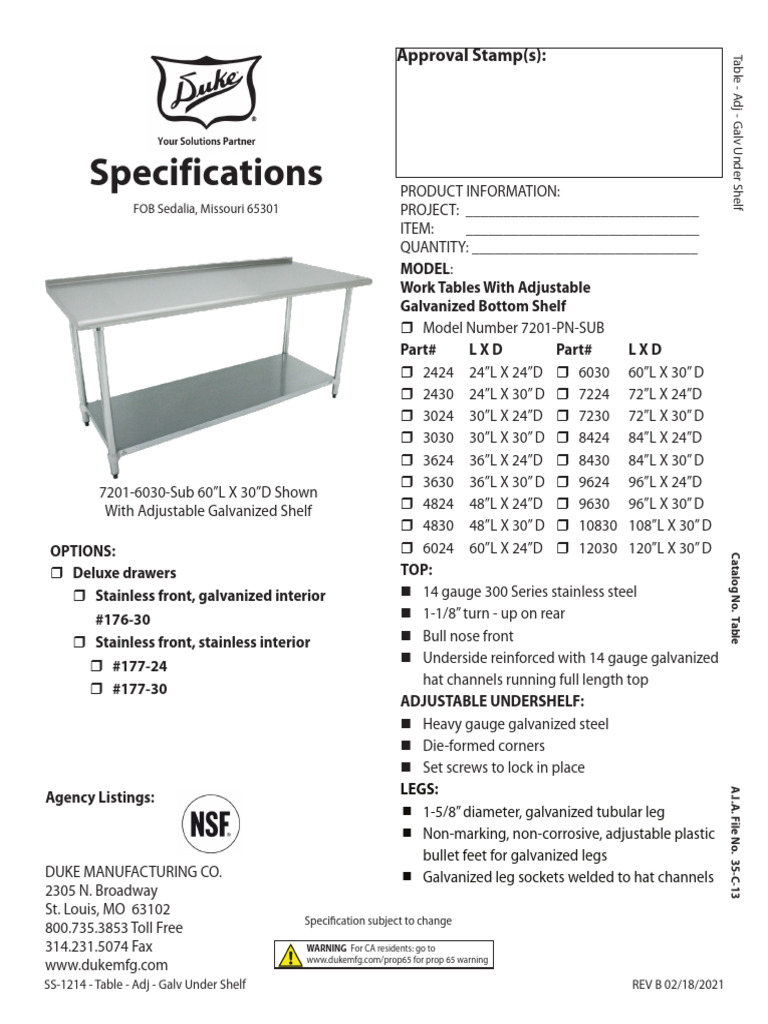 SS-1214-Table-Adj-Galv-Under-Shelf | PDF